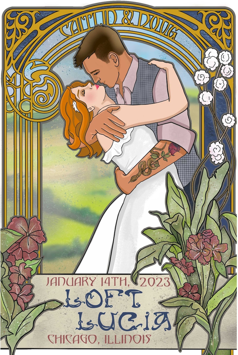 Art Nouveau Wedding Sign Custom Bride & Groom Poster - Etsy