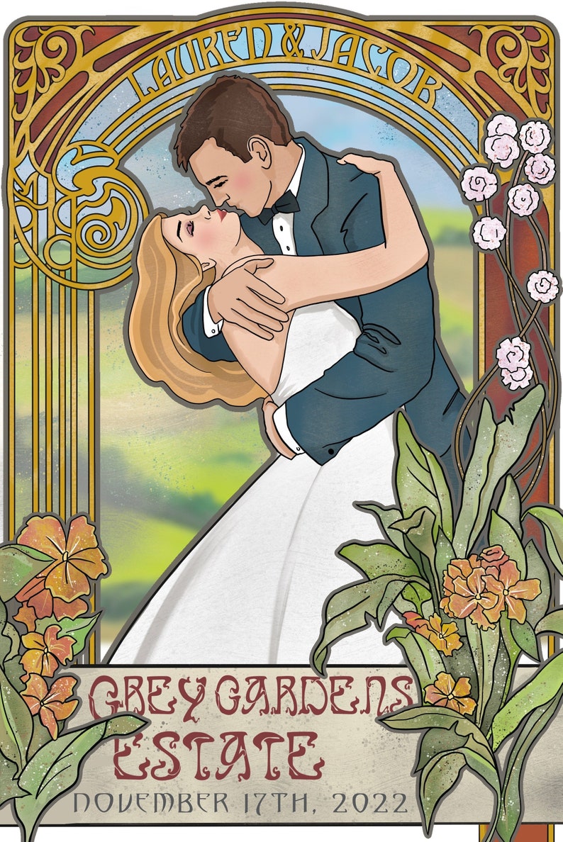 Art Nouveau Wedding Sign Custom Bride & Groom Poster - Etsy