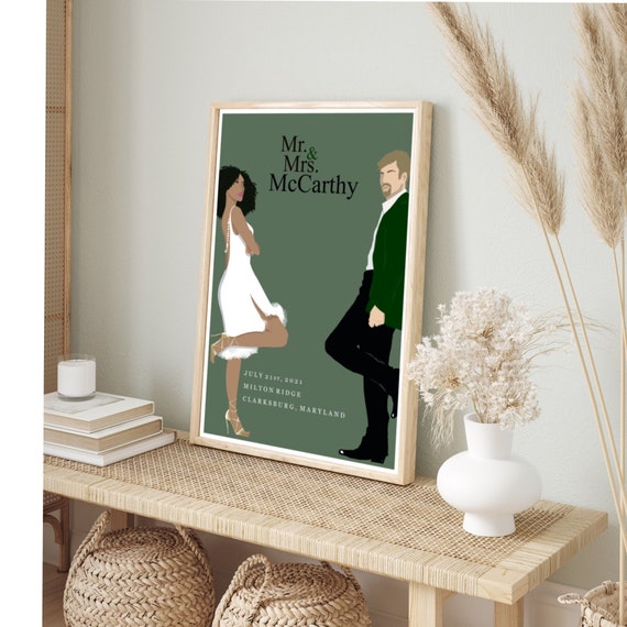 Custom Wedding Poster Bride Groom Illustration Personalized - Etsy