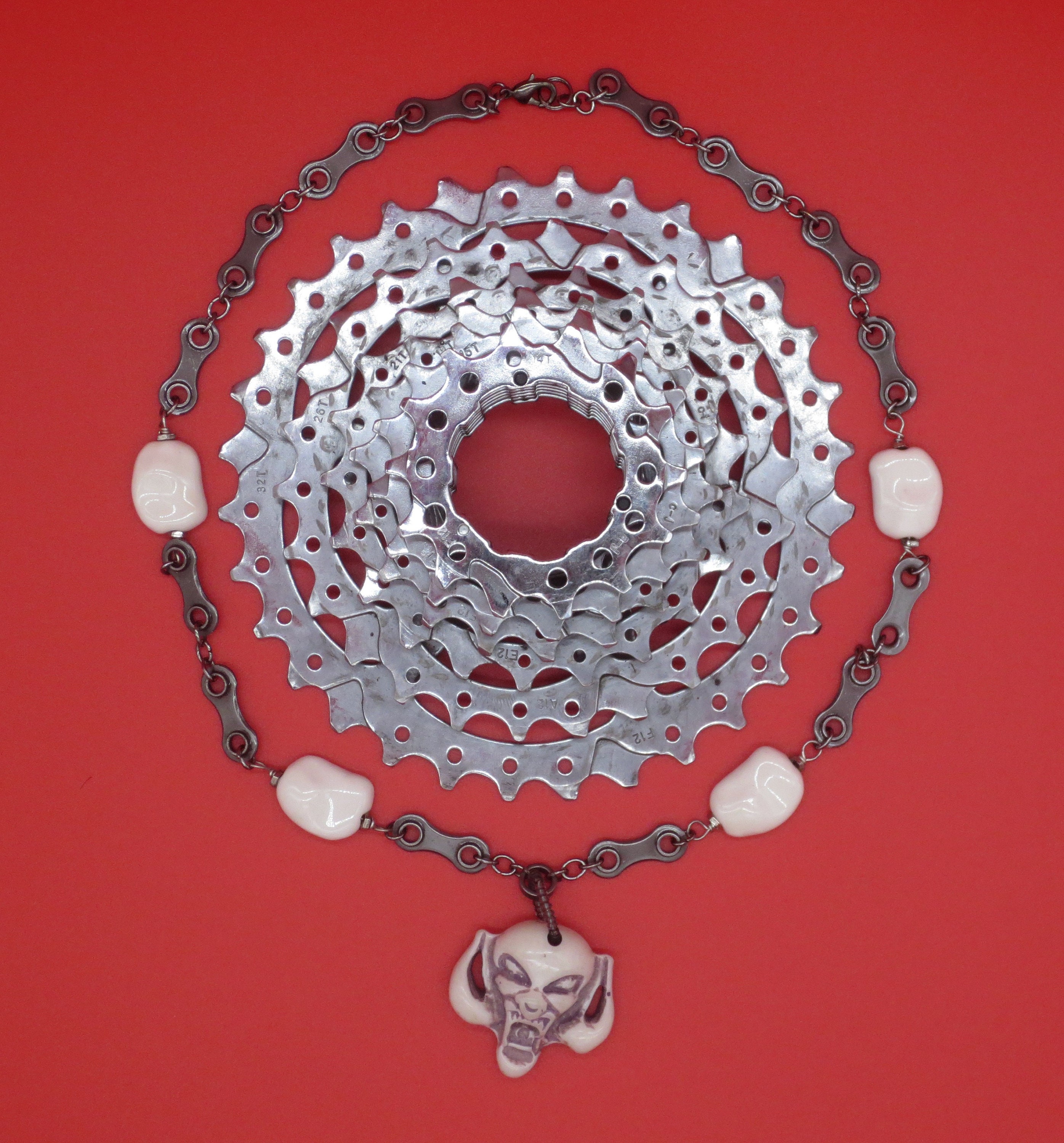 Gothic Gargoyle Pendant with Bicycle Chain Link Necklace, Halloween ...