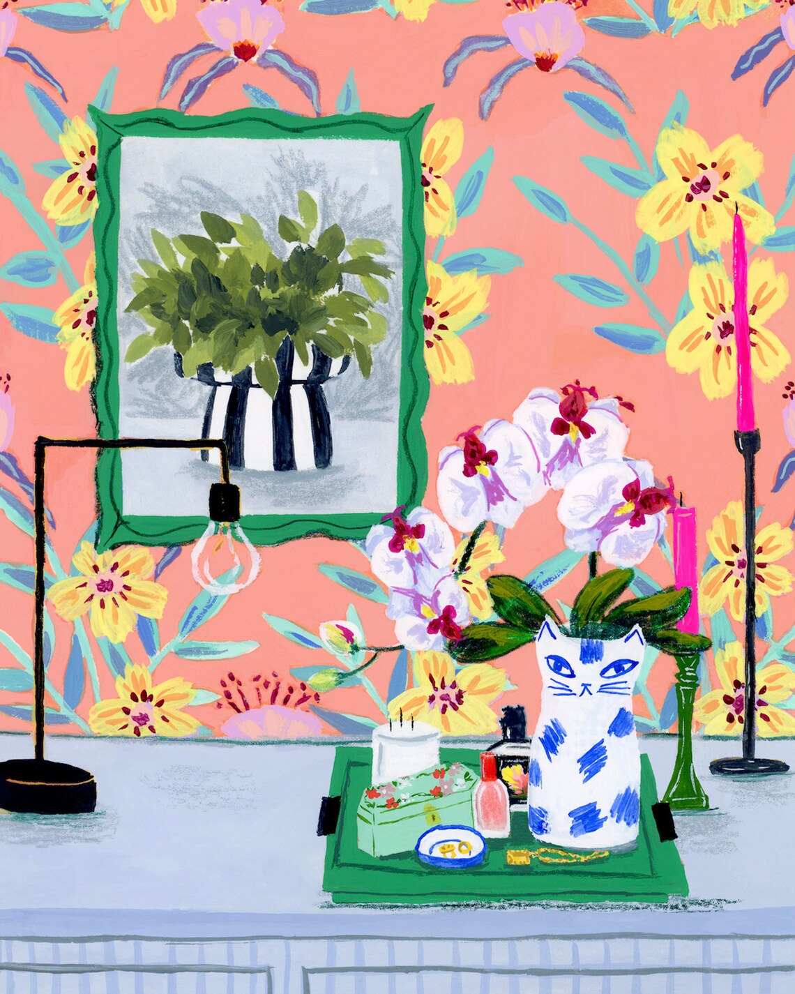 Funky Wallpaper Flower Still Life by Sarah Gesek Paint - Etsy