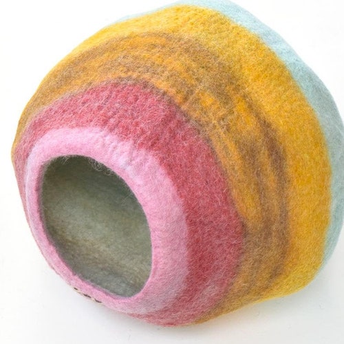 Cat Cave Cat Pod With Colourful Sunset Stripes Wool Felt - Etsy