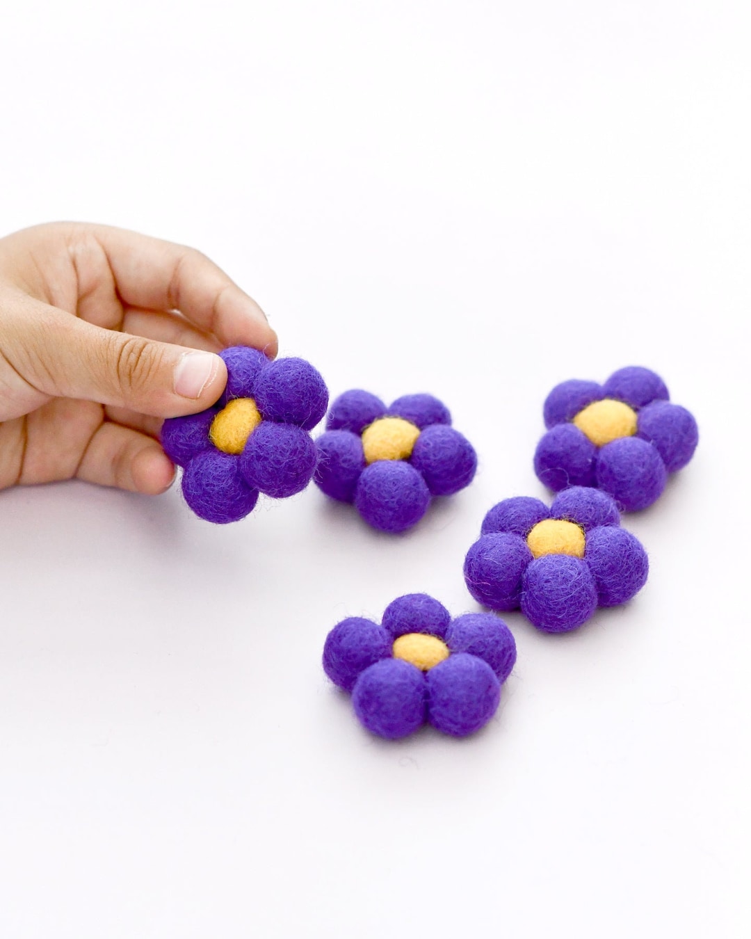 Felt Indigo Coloured Daisy Flowers: Set of 5 Felt Indigo Ball Flowers ...