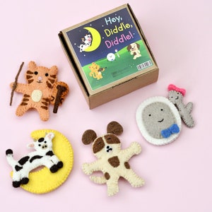 Hey Diddle Diddle Finger Puppet Set Nursery Rhyme Storytelling Cat, Cow ...