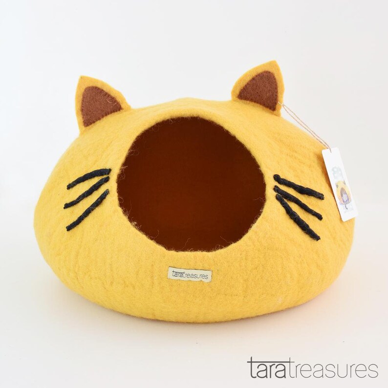 Felt Cat Cave Cat Pod Yellow Cat Face Wool Felt | Etsy