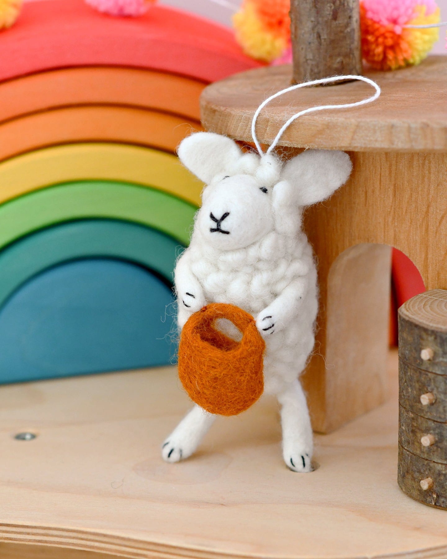 Felt White Sheep Lamb Ornament, White Coloured Fluffy Lamb Ornament ...