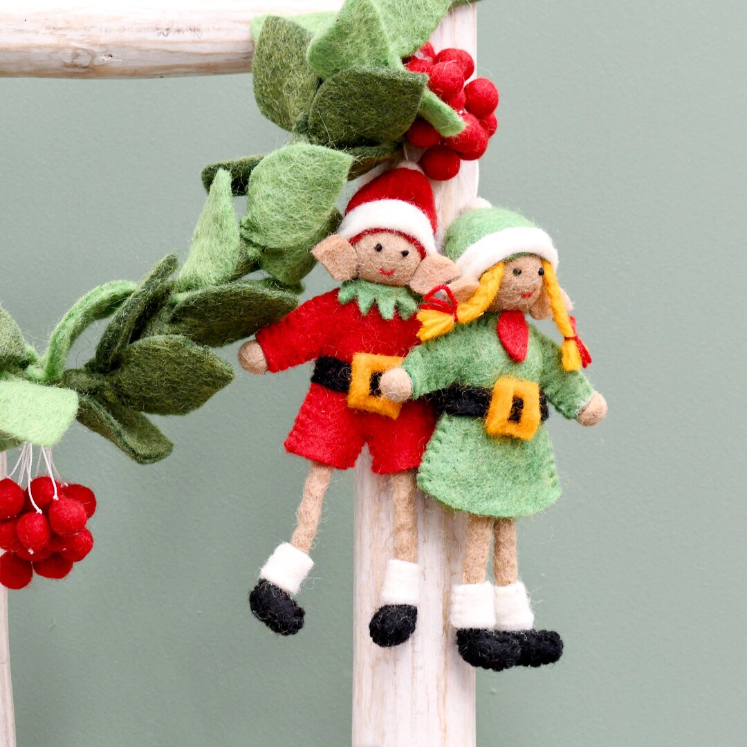 Felt Christmas Elves - Pair of Red Boy Elf and Green Girl Elf, Felt ...