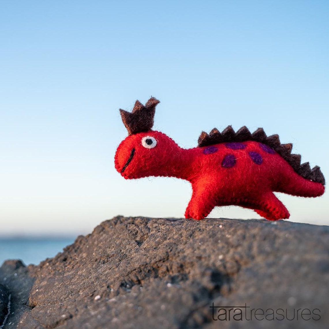 Red Dinosaur Dino Stuffed Soft Toy with Crown Wool Felt | Etsy
