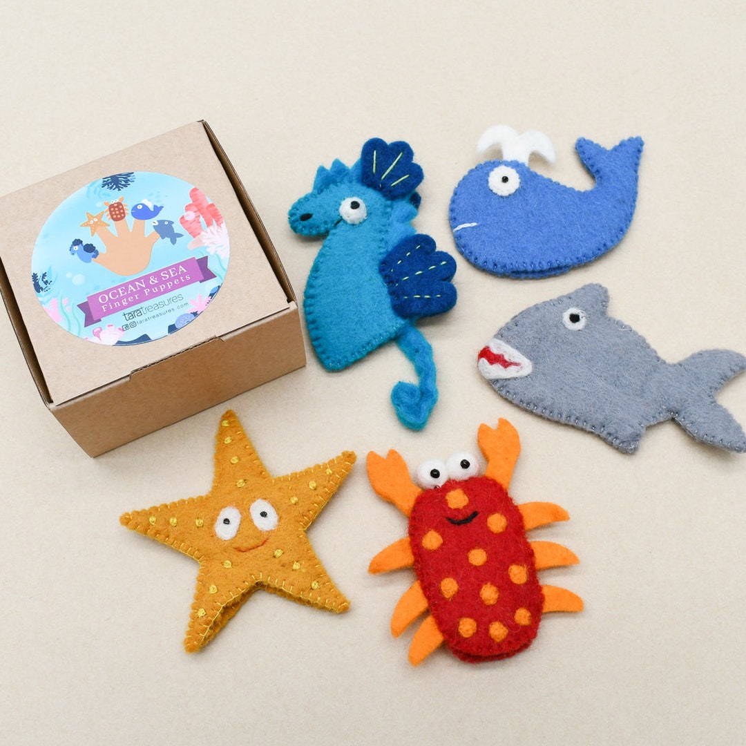 Ocean and Sea Creatures Finger Puppet Set: Seahorse, Whale, Shark ...