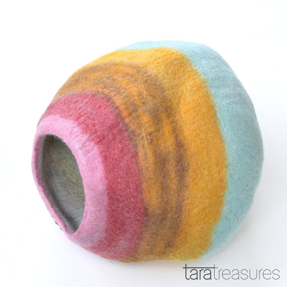 Cat Cave Cat Pod With Colourful Sunset Stripes Wool Felt - Etsy
