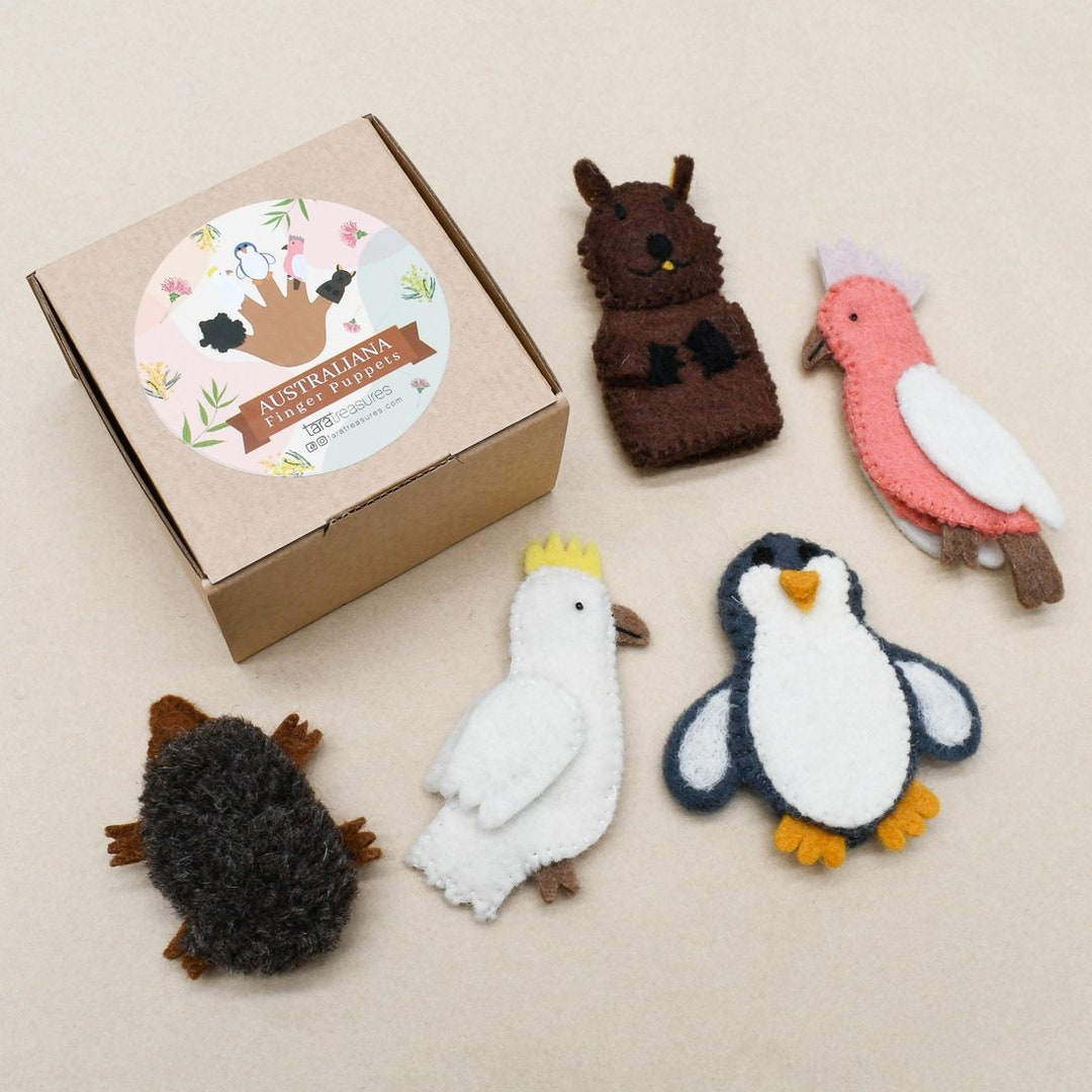 Australian Animals B | Finger Puppet Set | Cockatoo, Penguin, Echidna ...
