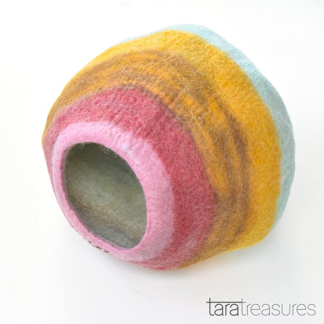 Cat Cave Cat Pod With Colourful Sunset Stripes Wool Felt - Etsy