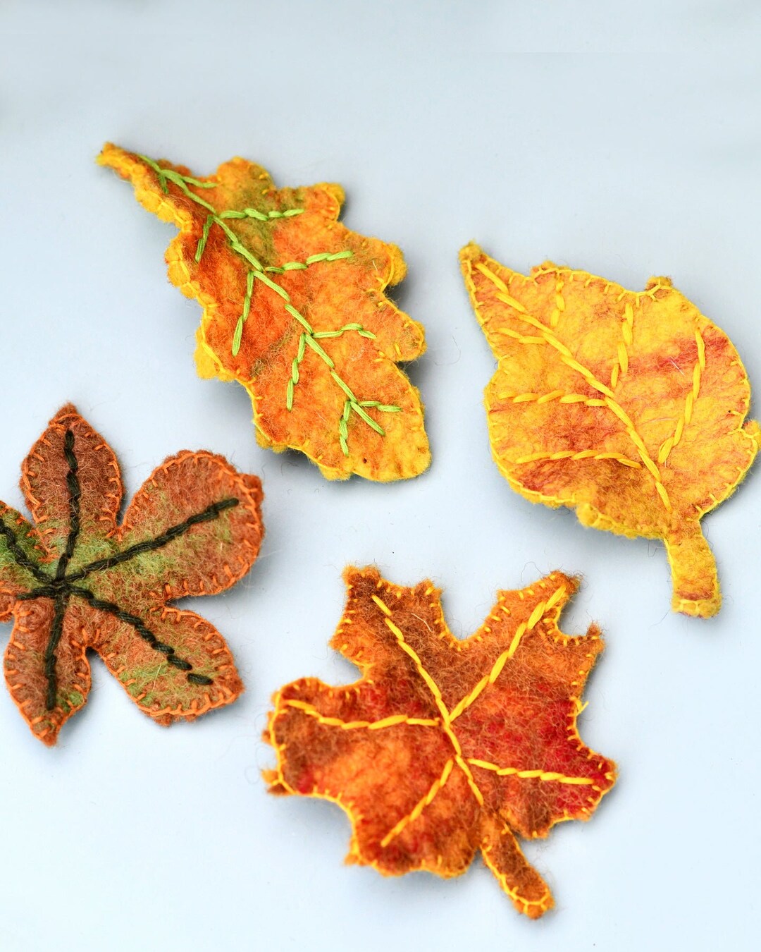 4 Felt Autumn Fall Leaves Set of 4 Felt Leaves Felt Birch, Oak, Maple ...