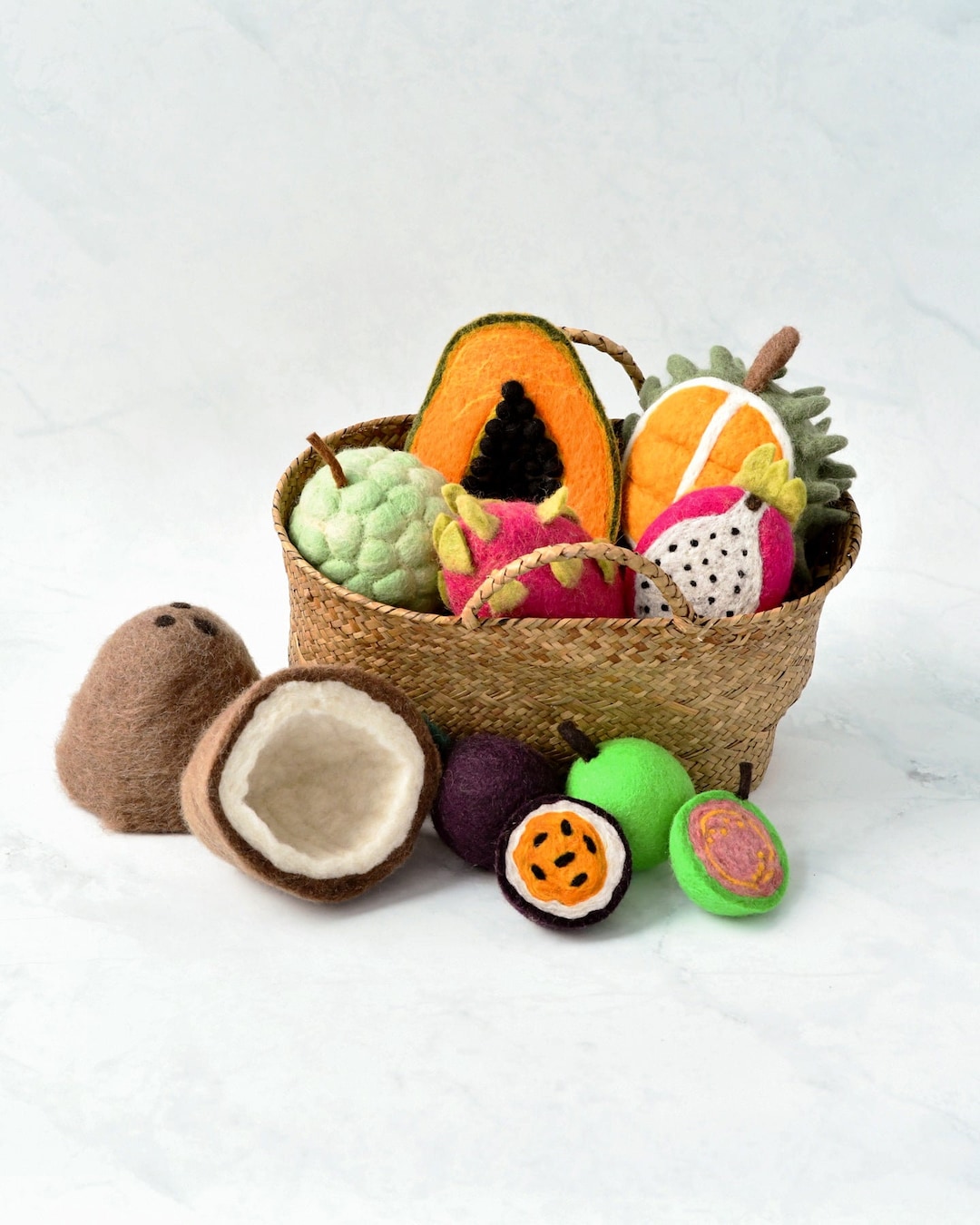 Felt Tropical Fruits Play Food Set (set of 11 Pieces) | Felt Coconut ...