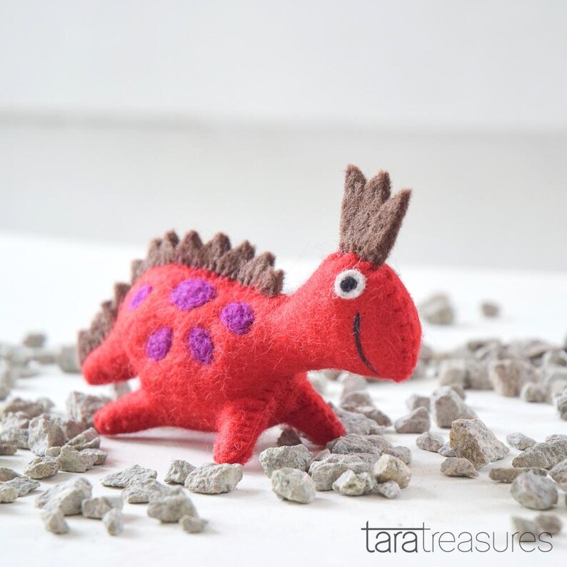 Red Dinosaur Dino Stuffed Soft Toy With Crown Wool Felt - Etsy