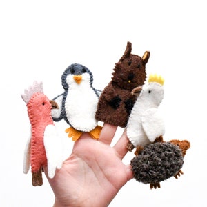 Australian Animals B | Finger Puppet Set | Cockatoo, Penguin, Echidna ...