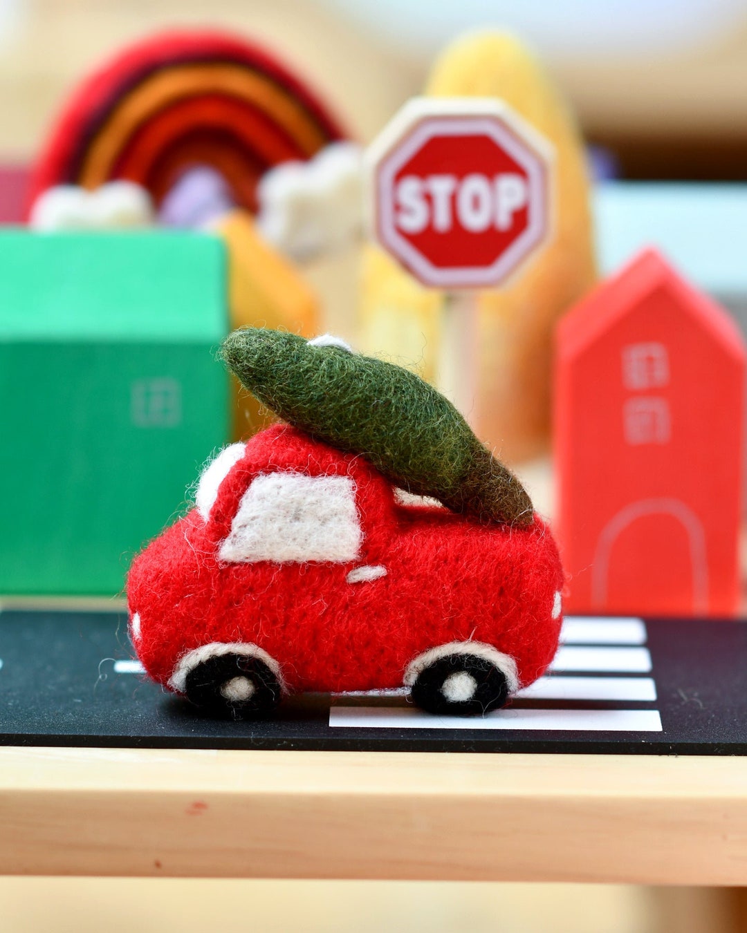 Felt Christmas Truck and Tree Ornament Hanging Toy | Needle-felted Red ...