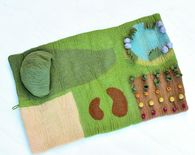 REVERSIBLE Homestead/river Play Mat, Farming Playscape, River Felt Play ...
