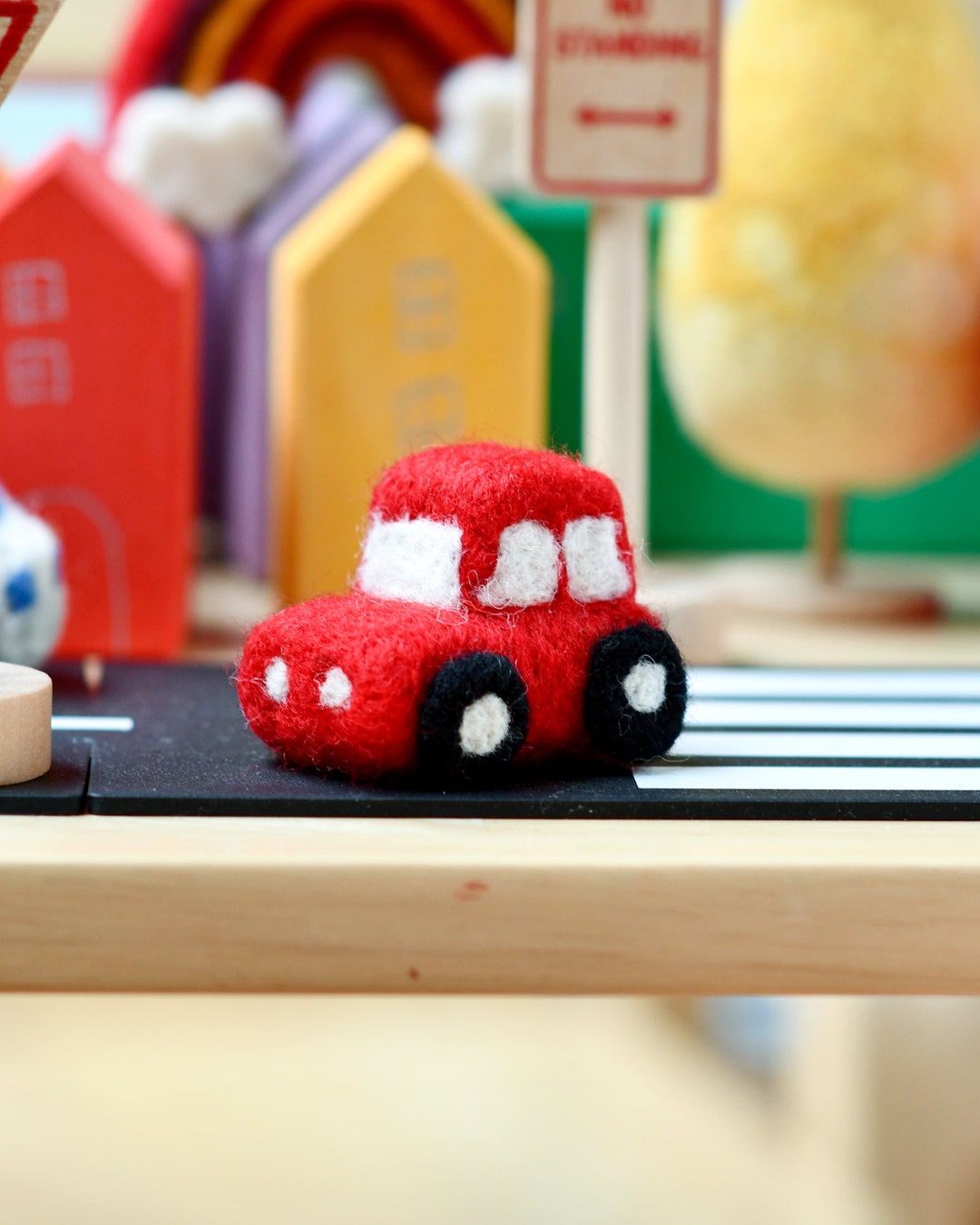 Felt Red Car Toy, Needle-felted Red Car for Loose Parts Play, Cityscape ...