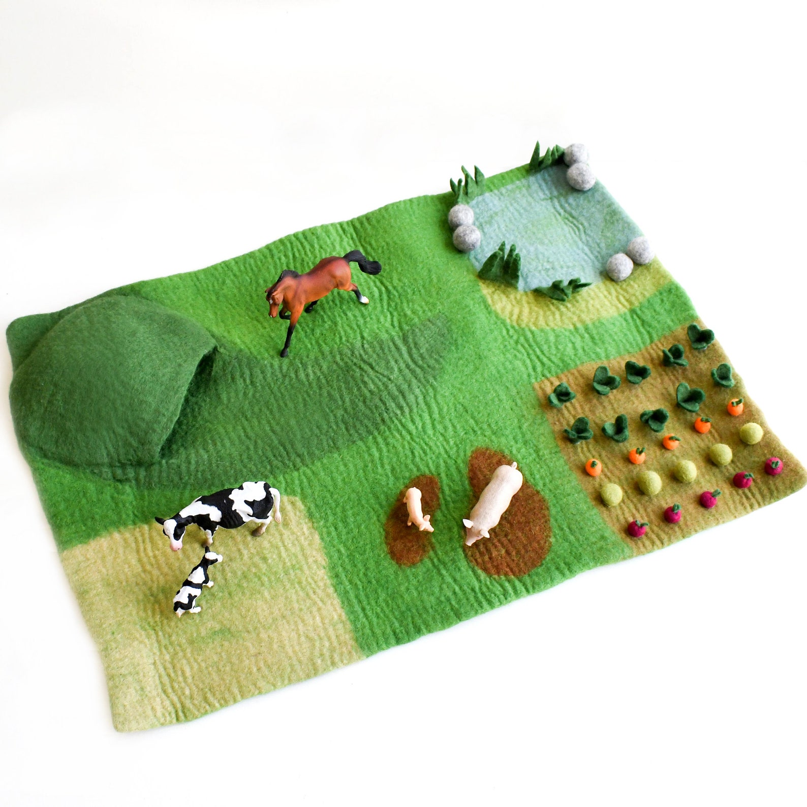 Large Farm Barnyard Felt Playmat, Wool Felt Playscape, Waldorf Steiner ...