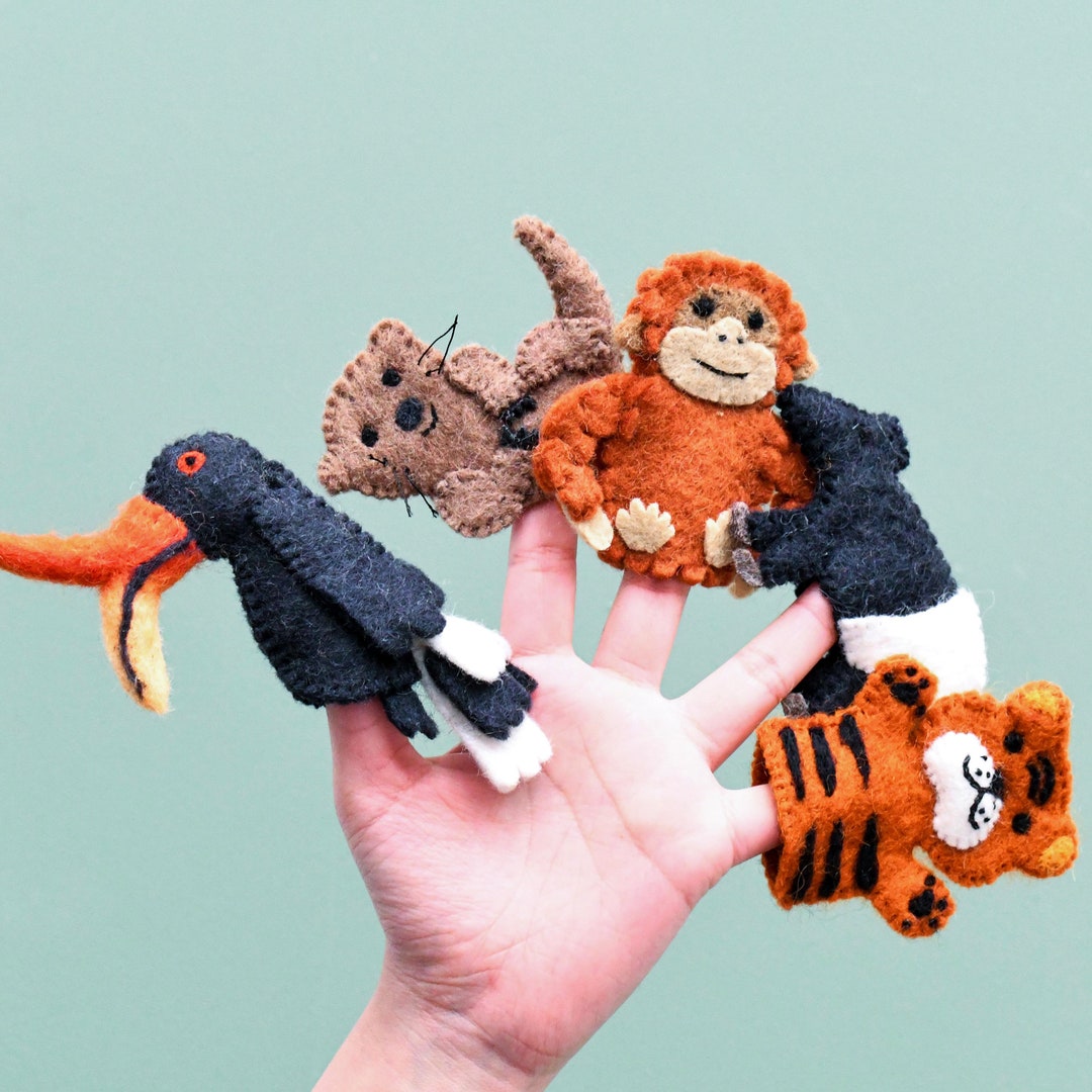 Tropical Rainforest Asian Animals Finger Puppet Set / Borneo, Sumatran ...