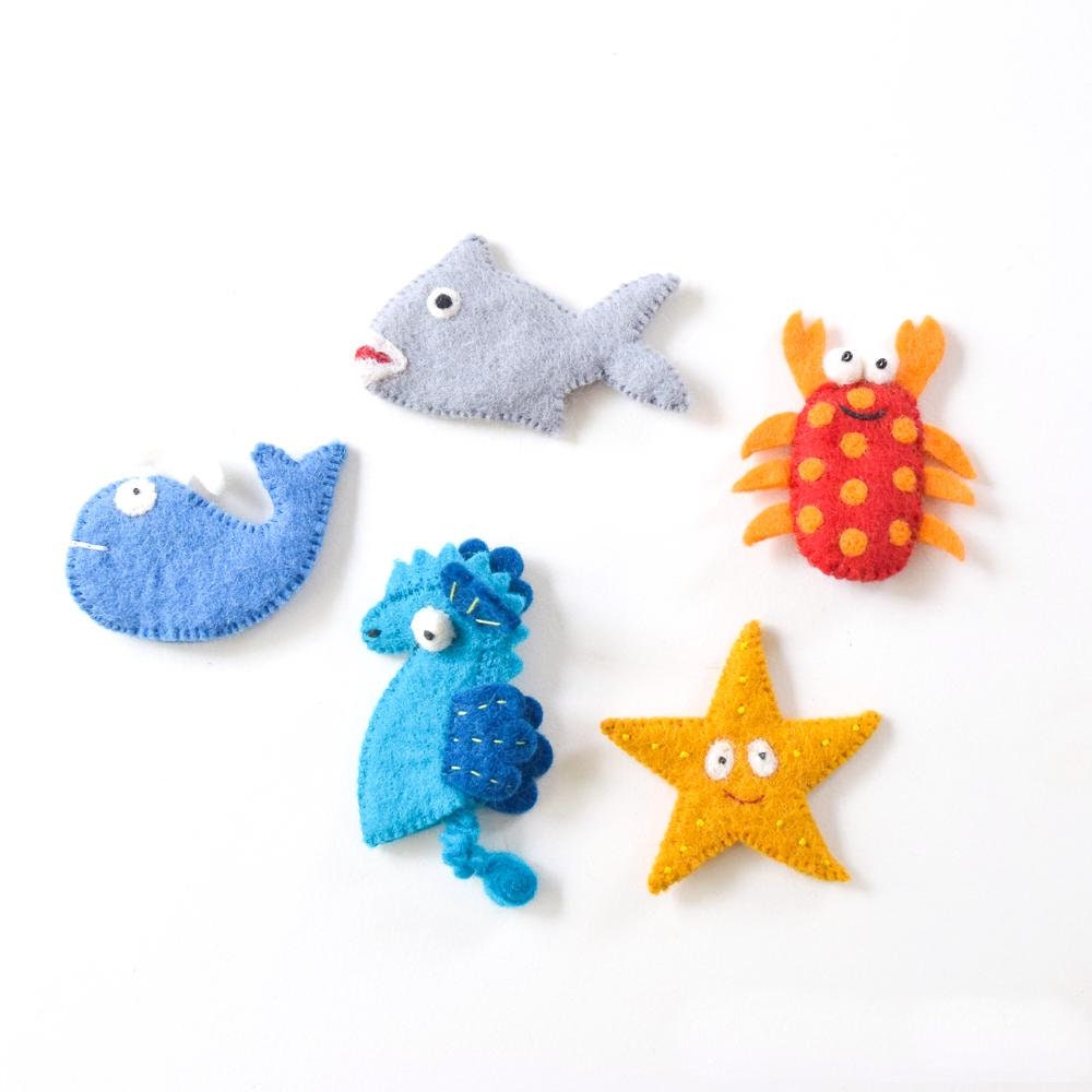 Ocean and Sea Creatures Finger Puppet Set: Seahorse, Whale, Shark ...