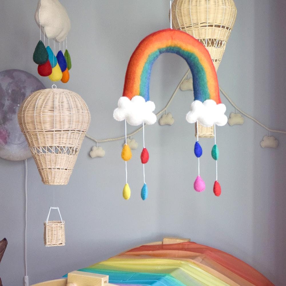 Rainbow With Colourful Raindrops Baby Nursery Cot Crib Mobile | Etsy