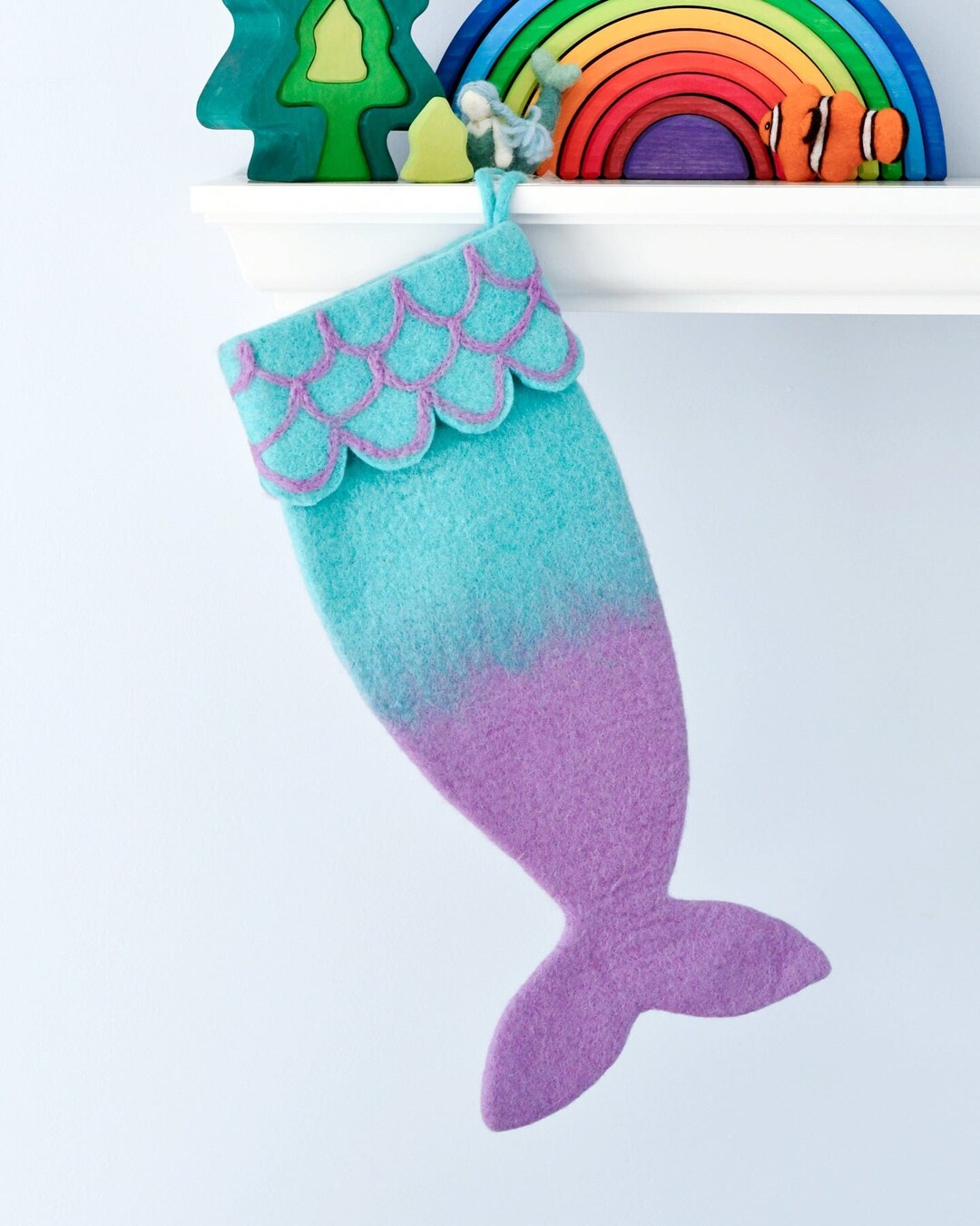 Felt Mermaid Christmas Stocking - Cyan and Purple Colours - Etsy UK