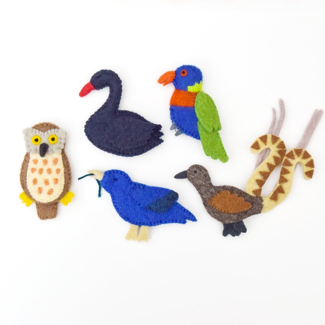 Australian Animals Birds Finger Puppets | Bowerbird Lyrebird Owl Black ...