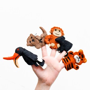 Tropical Rainforest Asian Animals Finger Puppet Set / Borneo, Sumatran ...