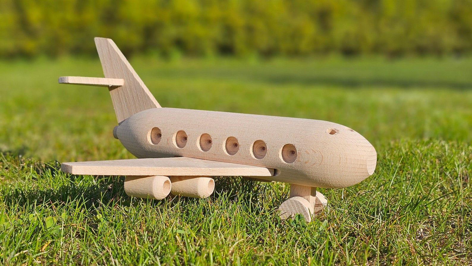 Handmade Wooden Airplane Toy for Toddlers - Natural Birch Playroom Gift ...