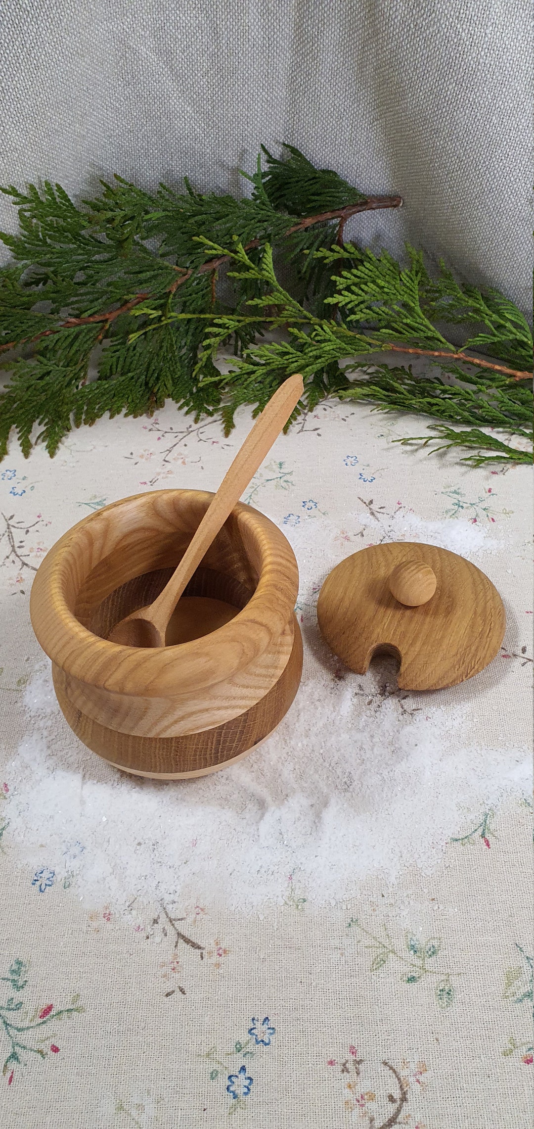 Handmade Oak Salt and Sugar Box - Kitchen Storage Jar With Spoon ...