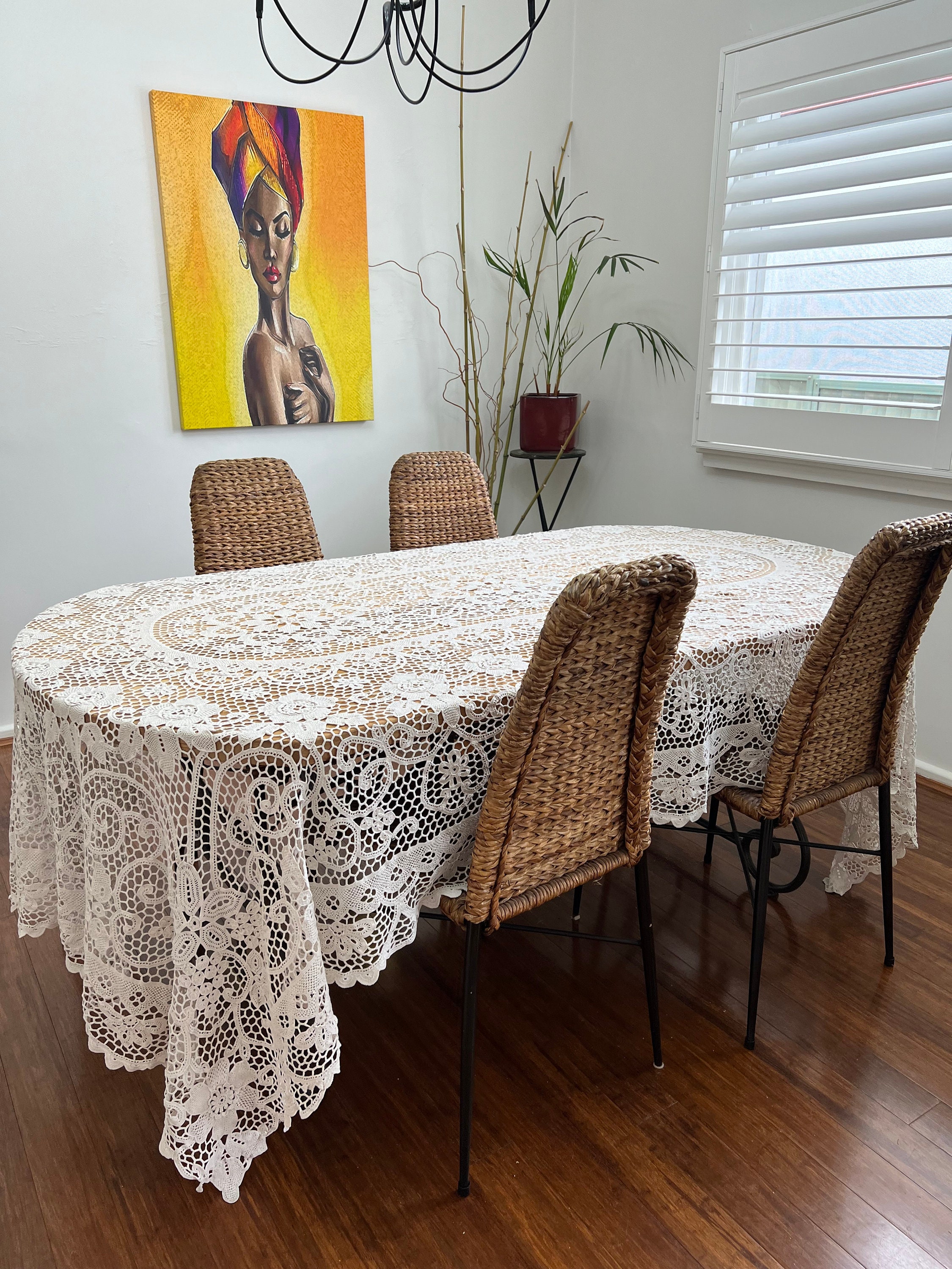 Vintage Tablecloth Antique Tablecloth Handmade Crochet Tablecloth Large ...