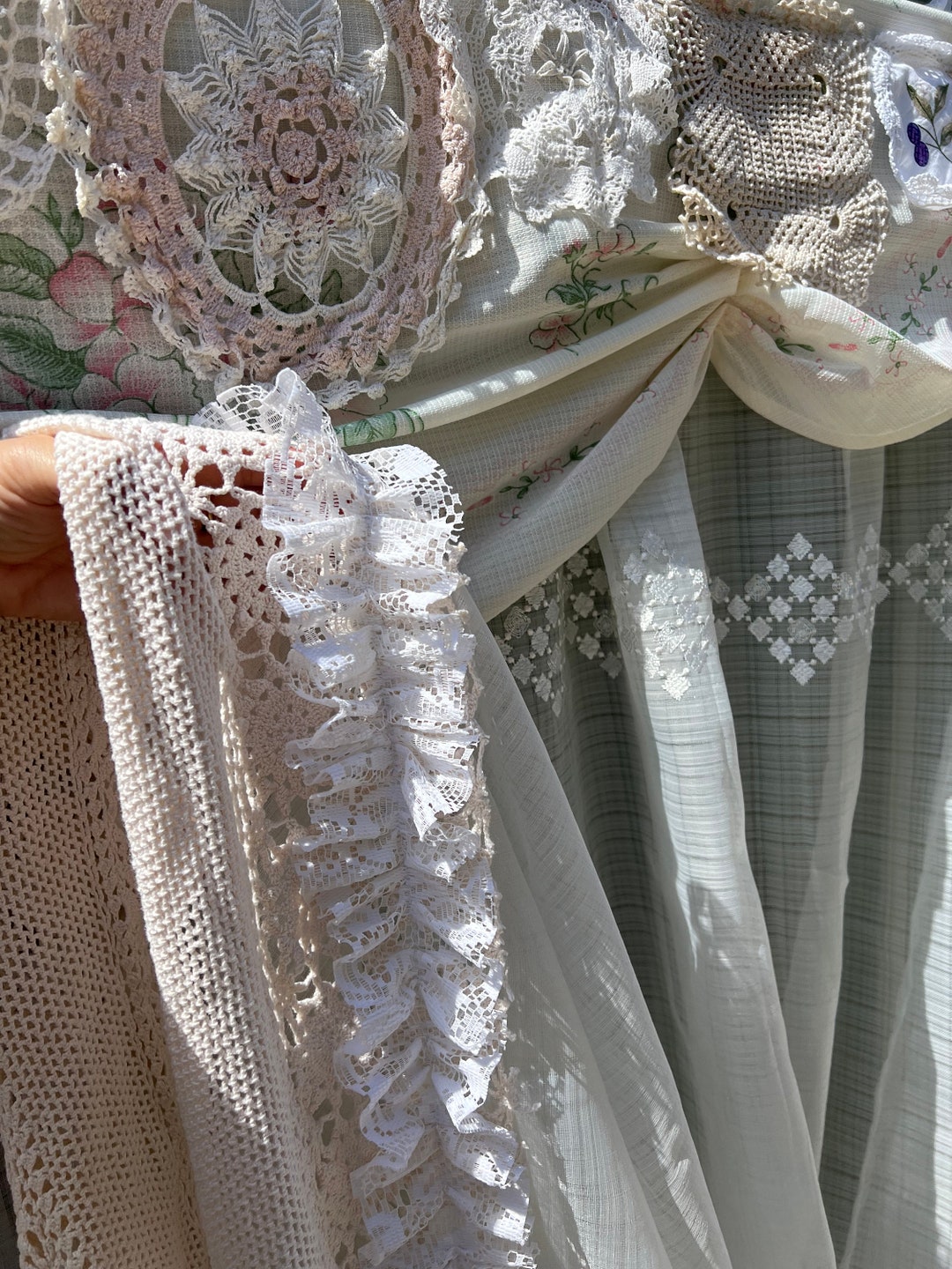 Vintage Curtain Shabby Chic Curtain Rod Pocket Curtain Cool Shower ...