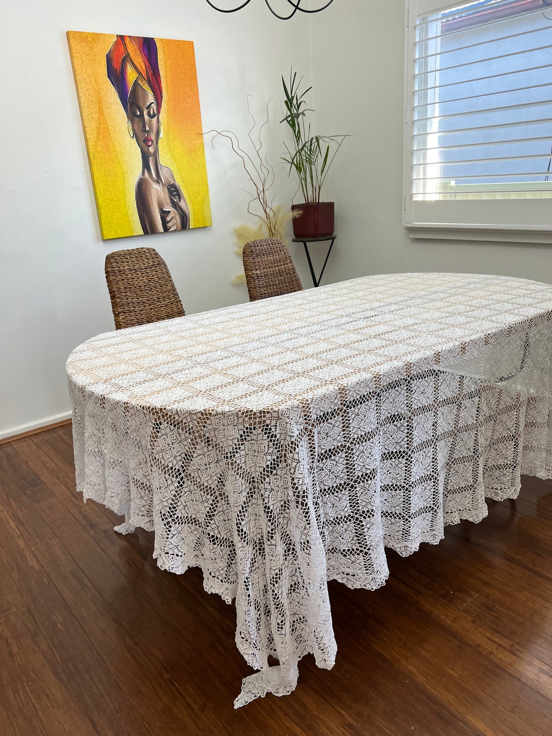 Vintage Tablecloth Handmade Crochet Tablecloth Old Tablecloth Shabby ...