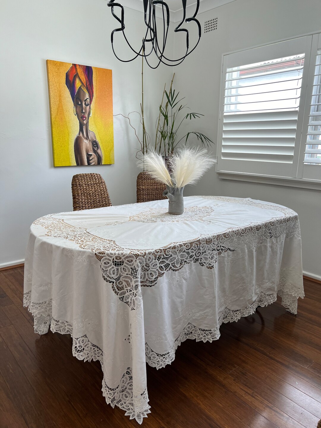 Vintage Tablecloth Shabby Chic Tablecloth Farmhouse Kitchen Country ...