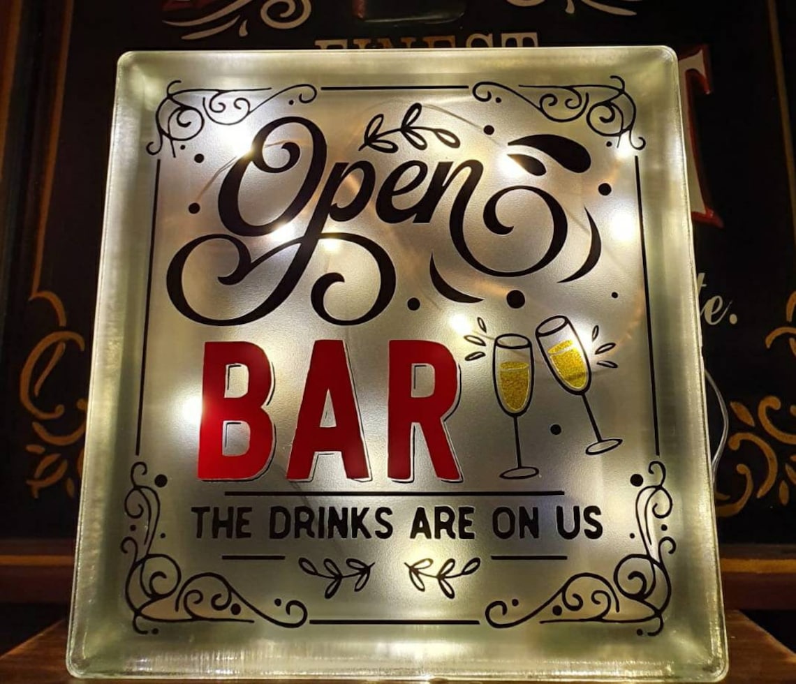 Bar Sign LED Light up Glass Block Frosted Effect Battery | Etsy