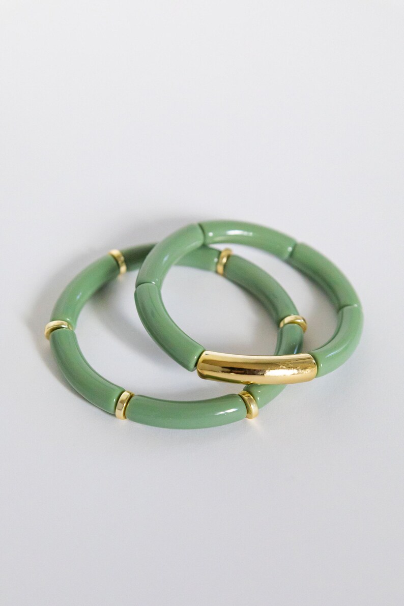 Sage Green Tube Bead Bracelet With Stack Options - Etsy