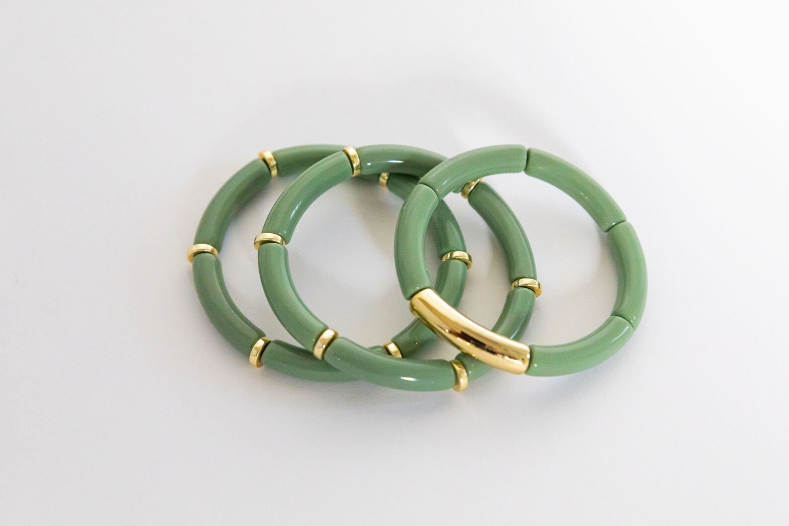 Sage Green Tube Bead Bracelet With Stack Options - Etsy