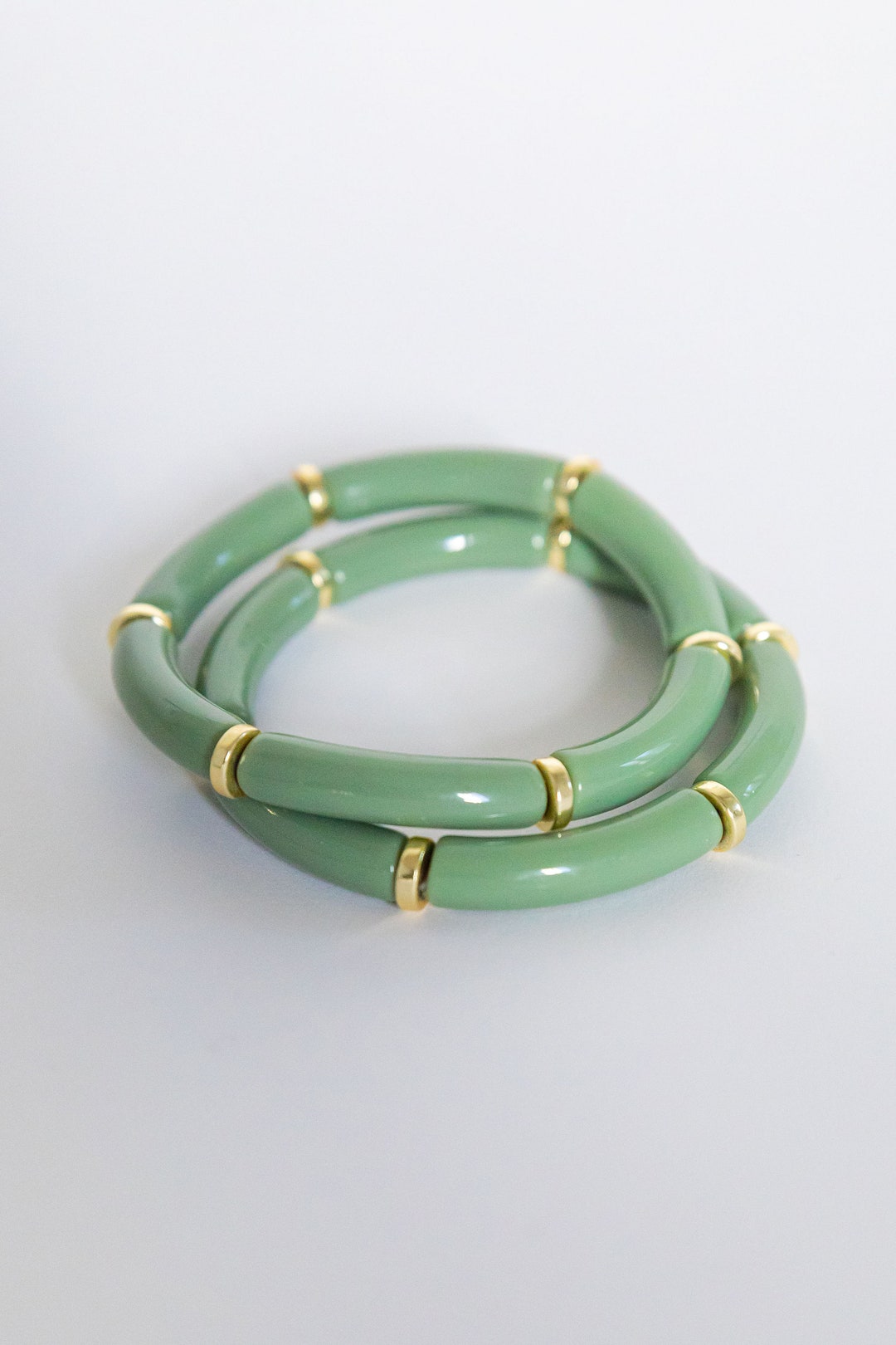 Sage Green Tube Bead Bracelet With Stack Options - Etsy