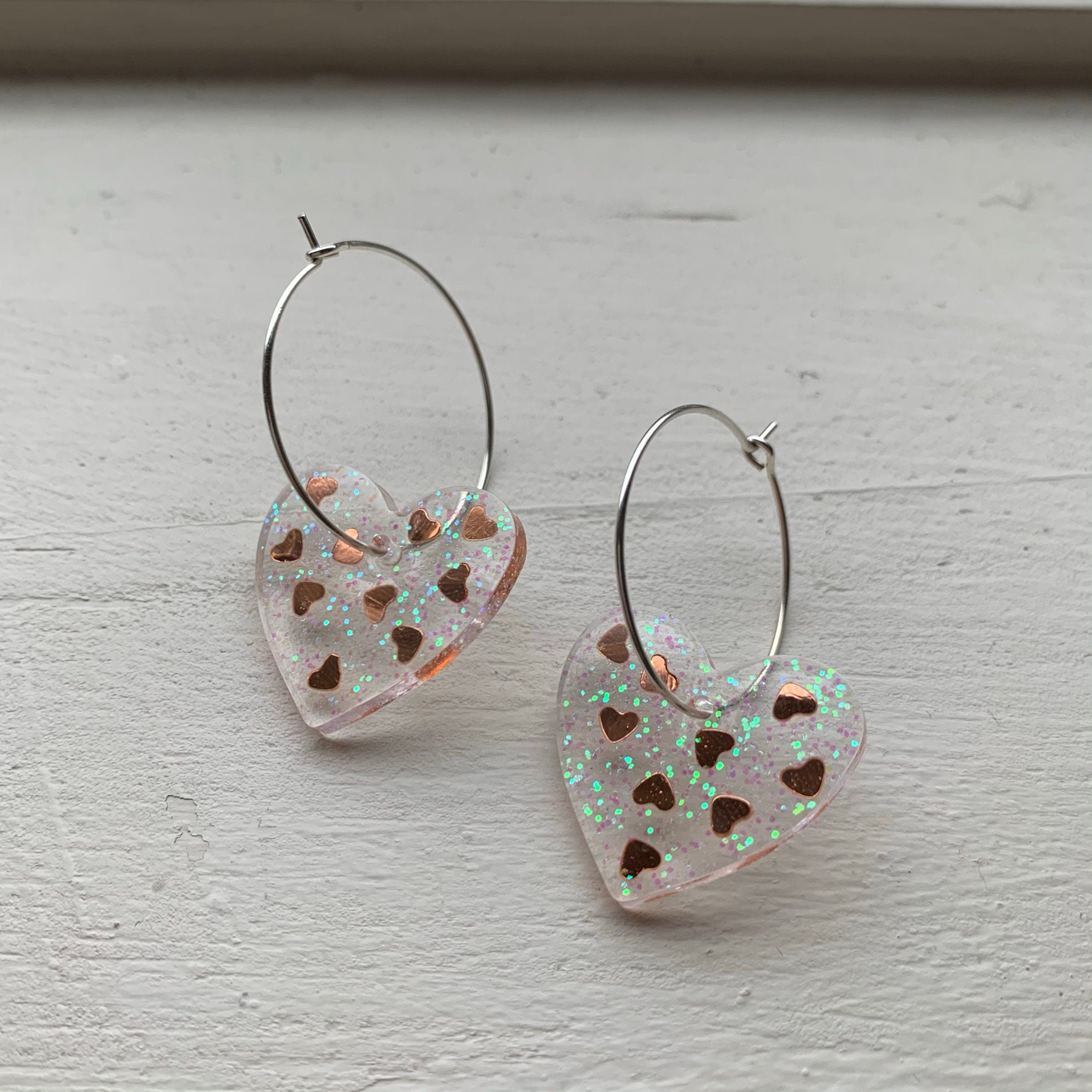 Rose Gold Heart Hoops - Etsy