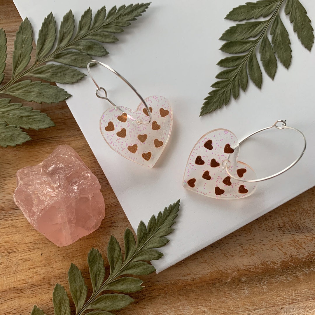 Rose Gold Heart Hoops - Etsy