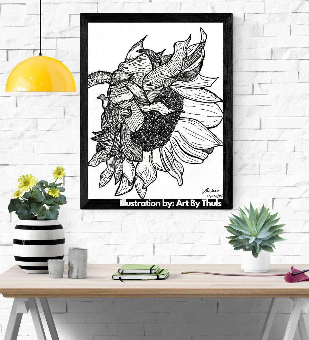 Sunflower Ink Art Print Printable Digital Download 8x10 - Etsy UK