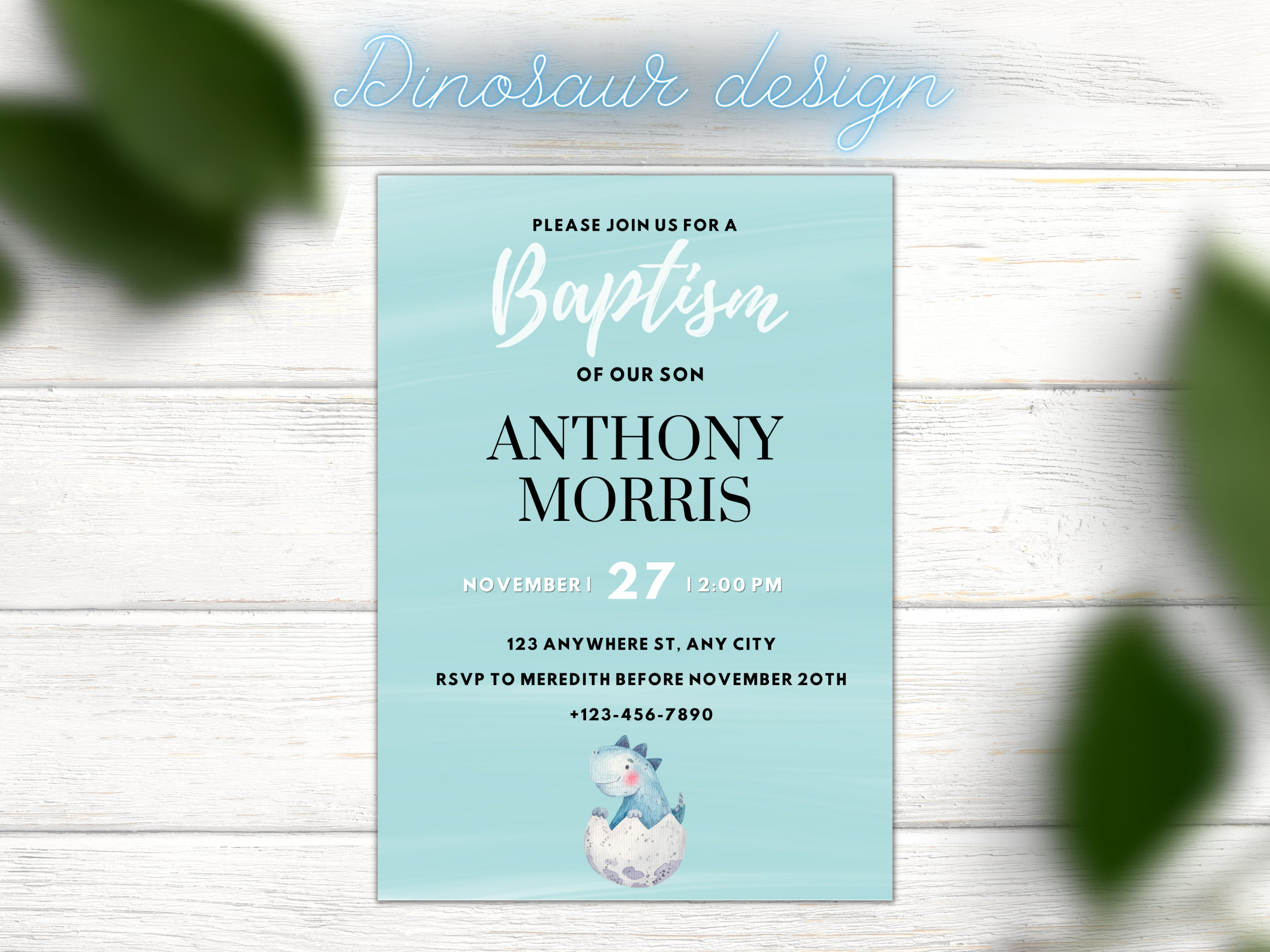 Blue Baptism Invitation Template Christening Invitation Boy - Etsy