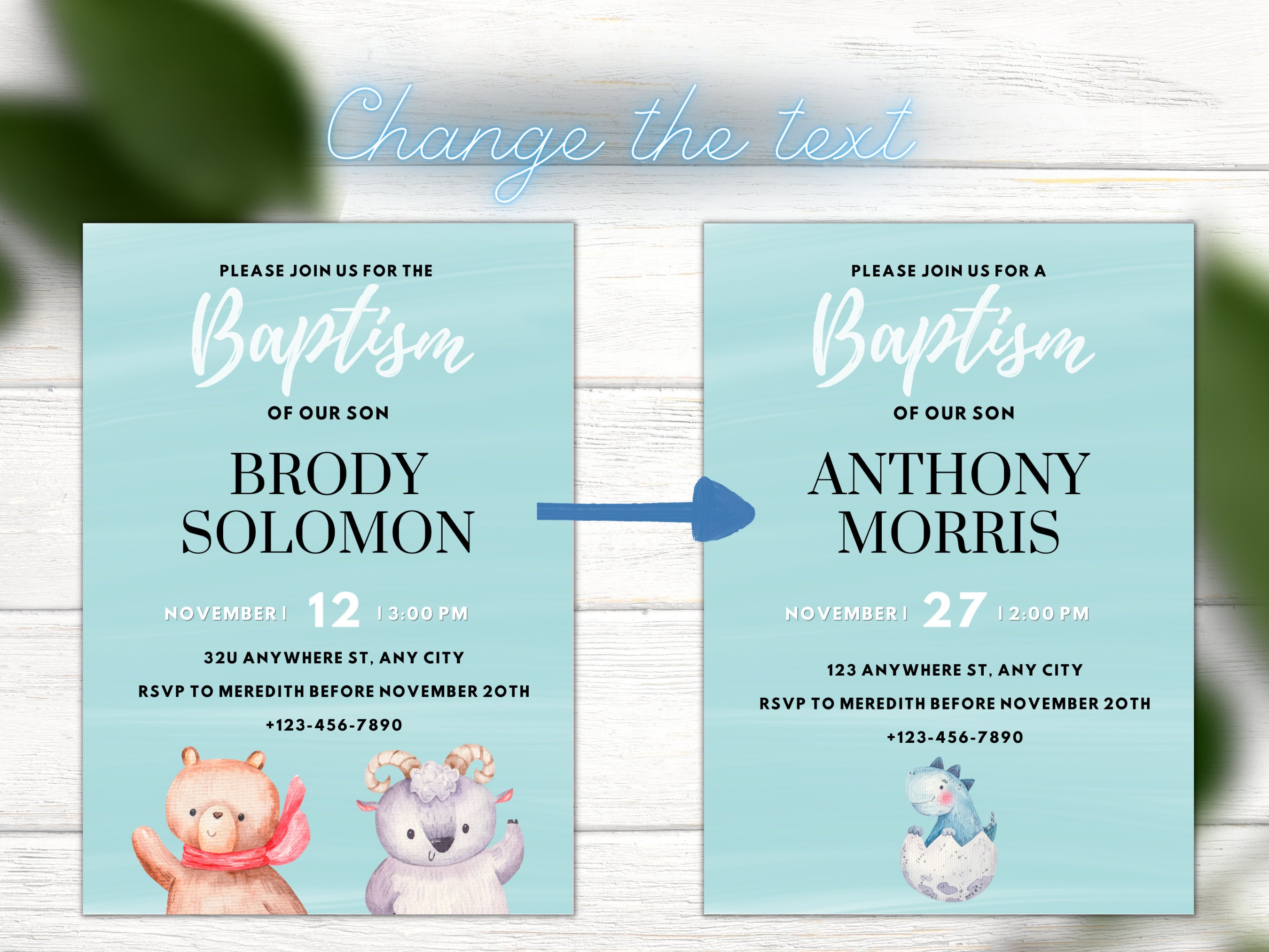 Blue Baptism Invitation Template Christening Invitation Boy - Etsy