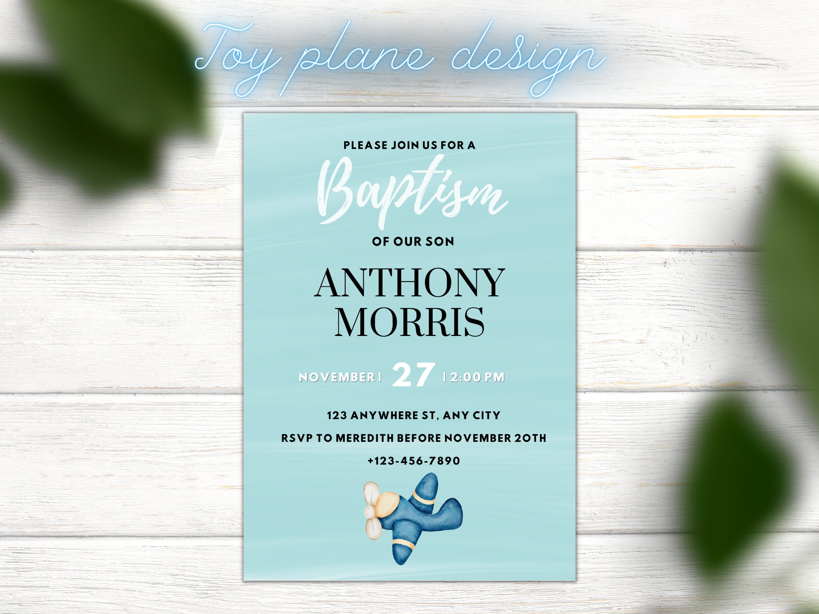 Blue Baptism Invitation Template Christening Invitation Boy - Etsy