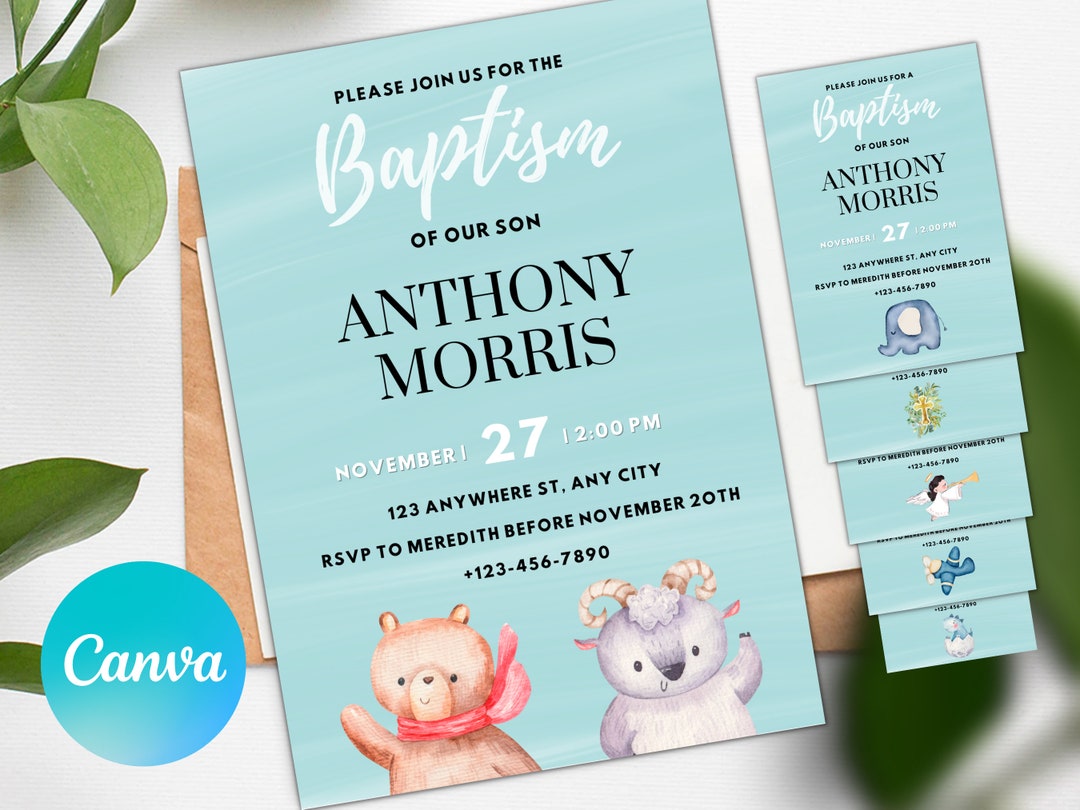 Blue Baptism Invitation Template Christening Invitation Boy - Etsy
