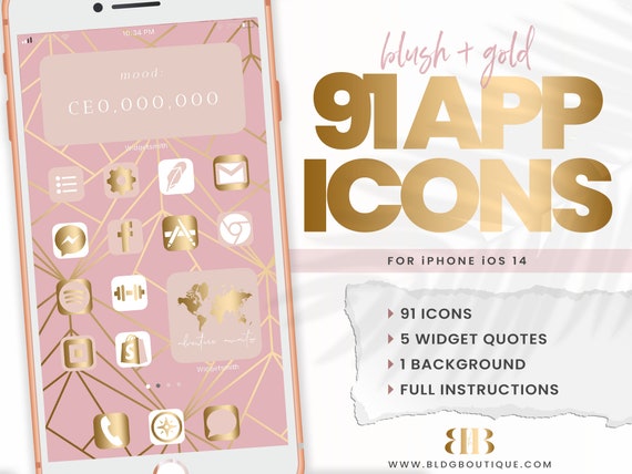 Pink Ios14 App Icons Ios 14 Iphone App Covers Gold Aesthetic | Etsy