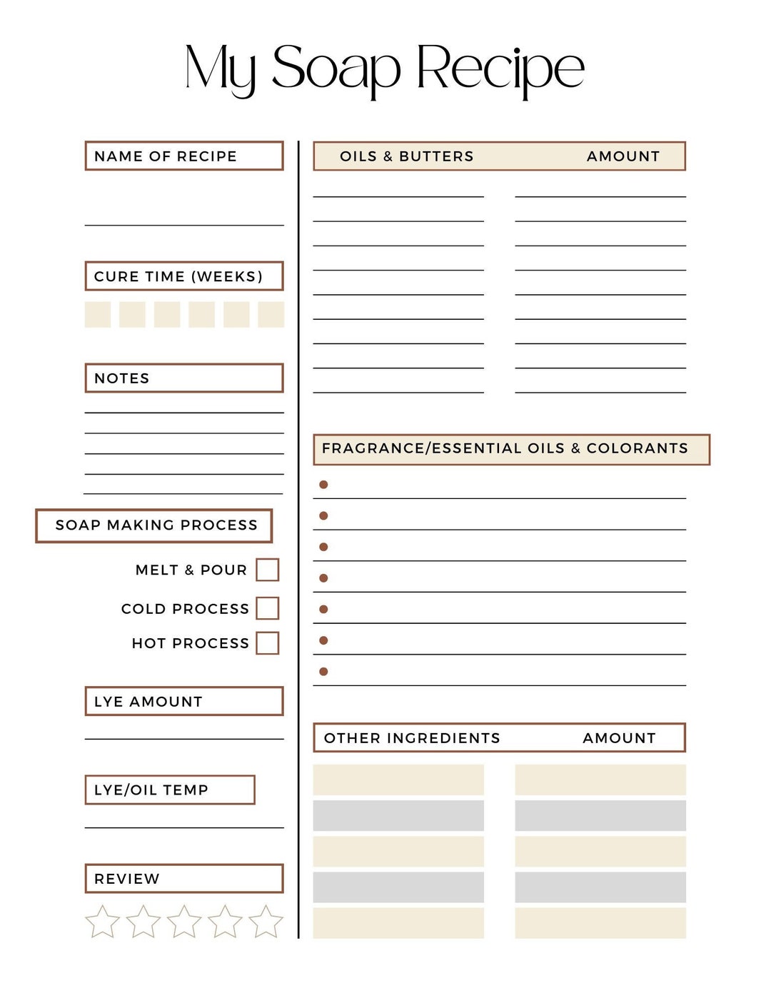 My Soap Recipe Template/printable - Etsy