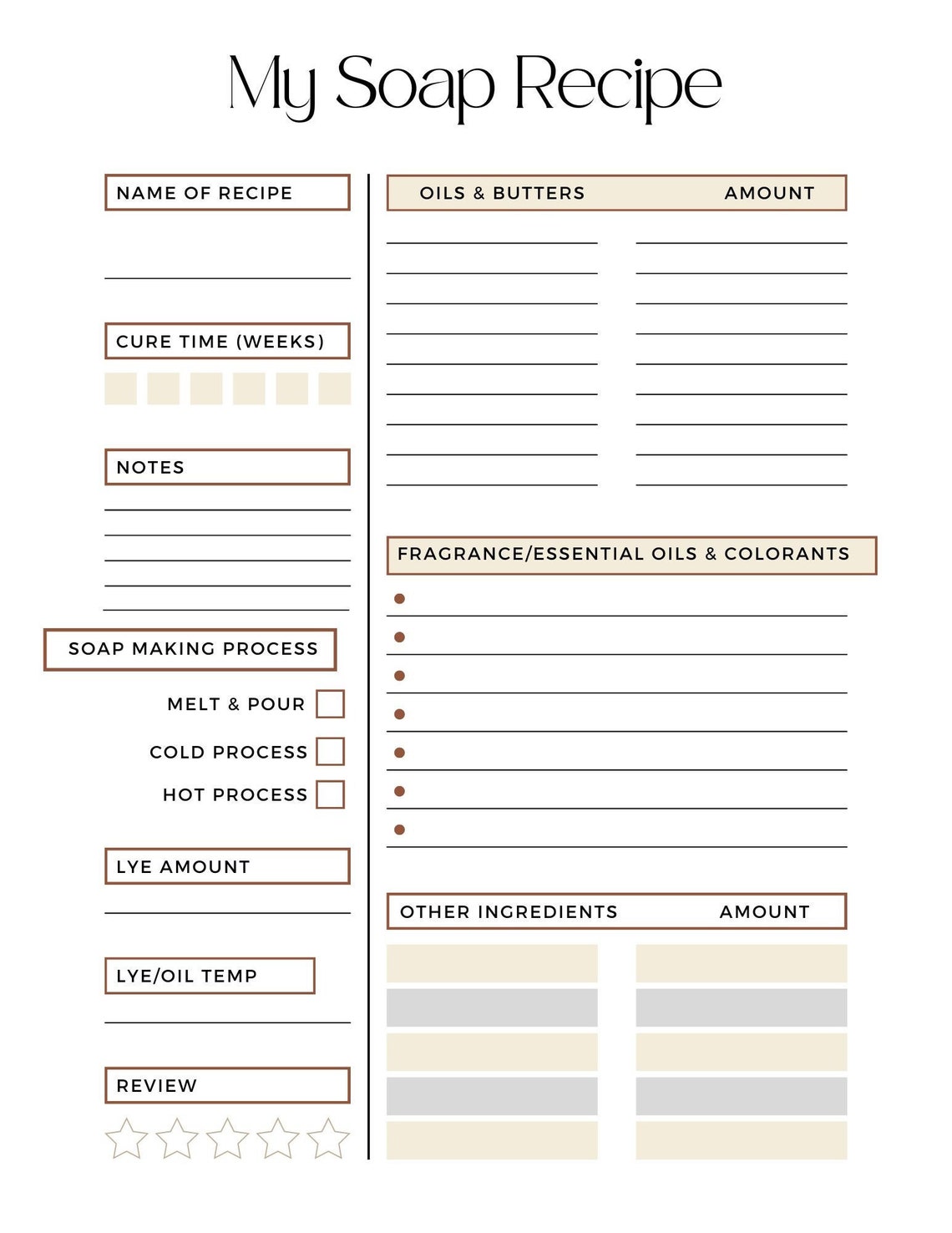 My Soap Recipe Template/printable - Etsy